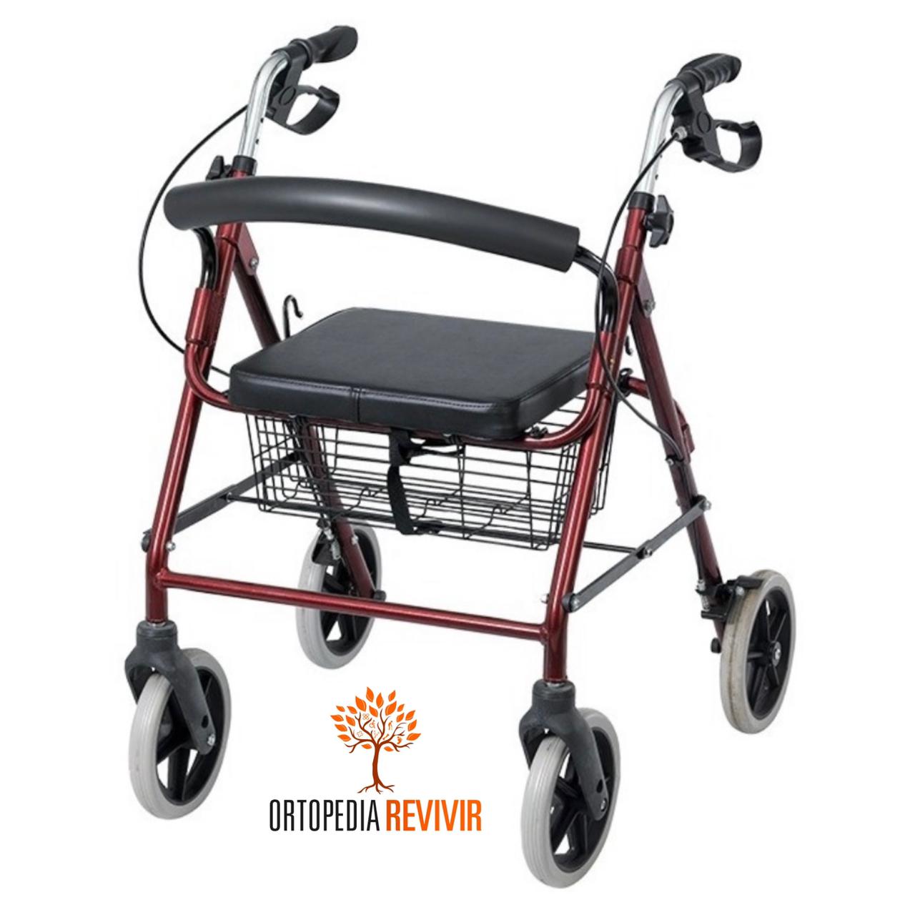 Andador plegable con asiento, canasto y frenos – Ortopedia Revivir
